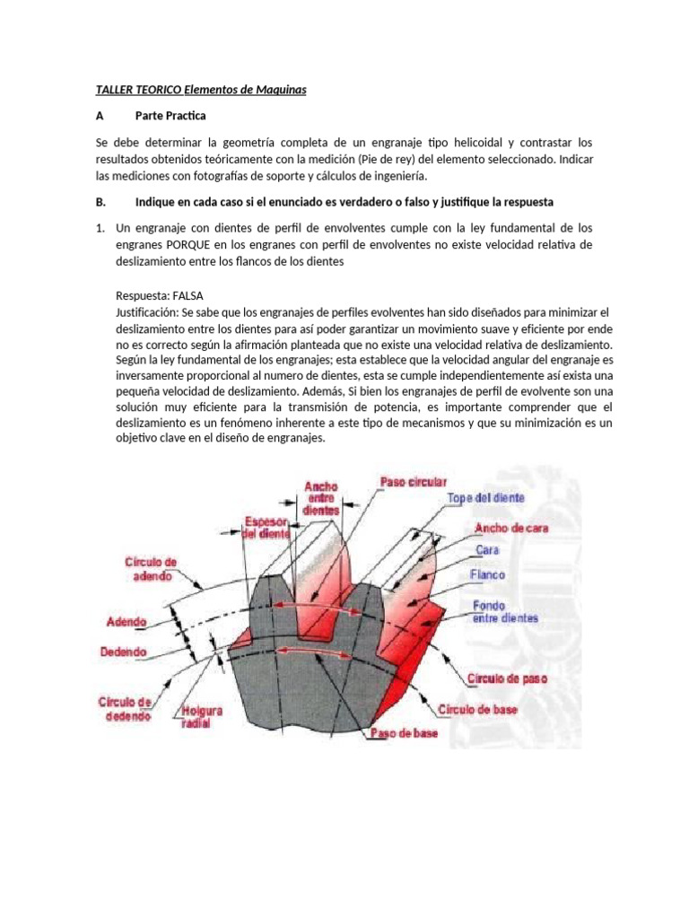 Taller Teorico Elementos Engranes | PDF | Engranaje | Mecánica