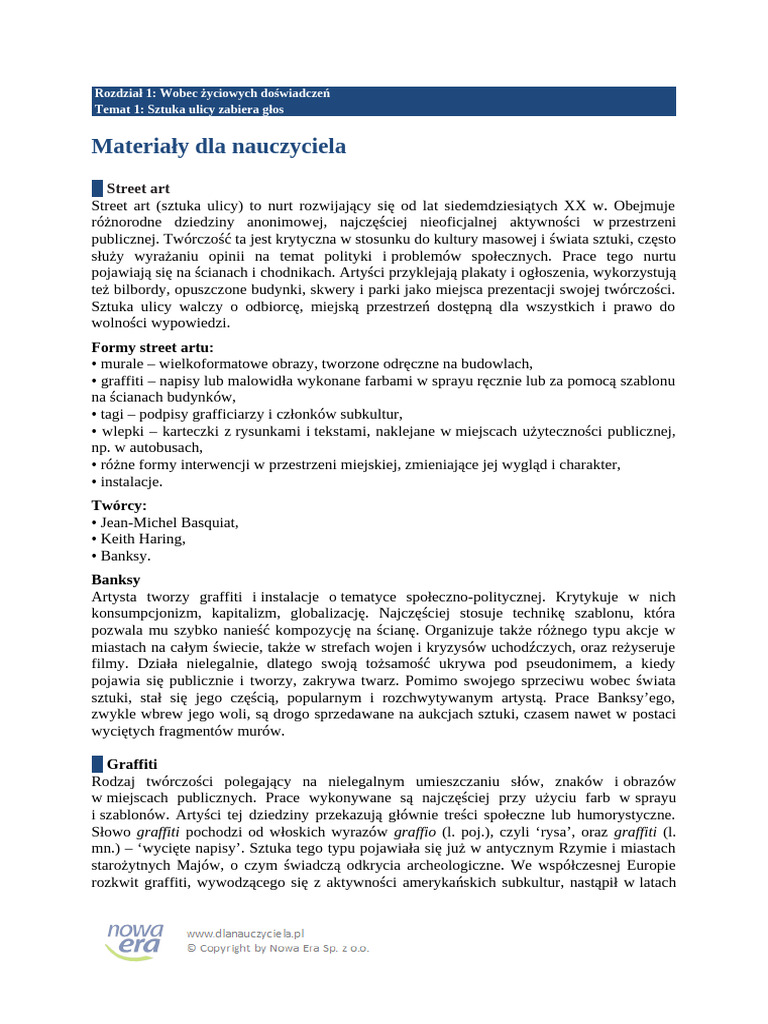 Materialy Do Podrecznika Nauczyciela Temat 1 Informacje Na Temat Street Artu | PDF
