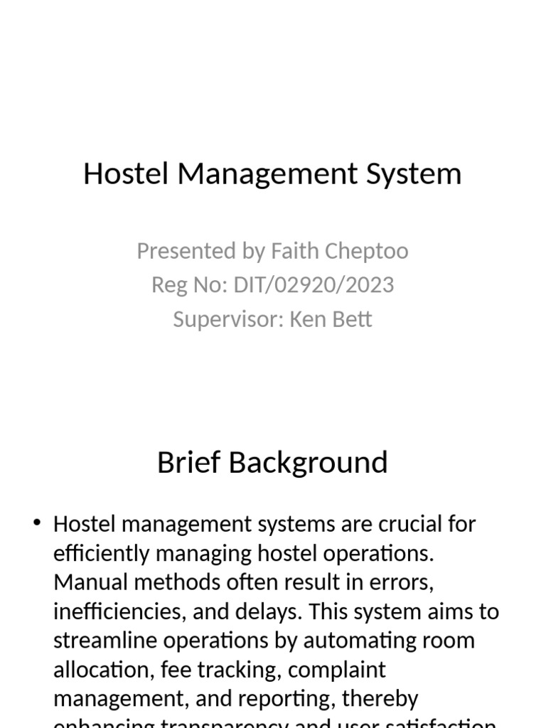 Hostel Management System Presentation | PDF