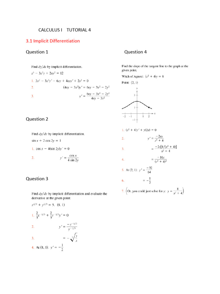 Calculus I Tutorial: Differentiation Techniques | PDF