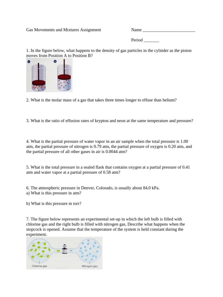Gas Movements and Mixtures Assignment-1 | PDF