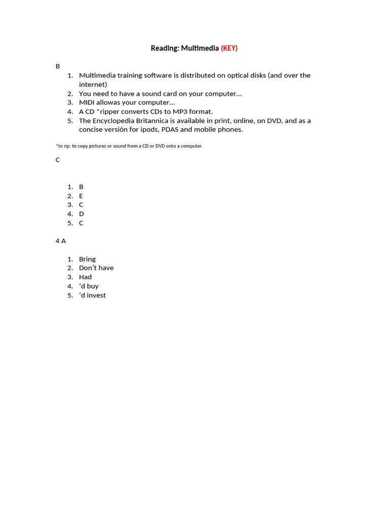 Multimedia Reading Key | PDF