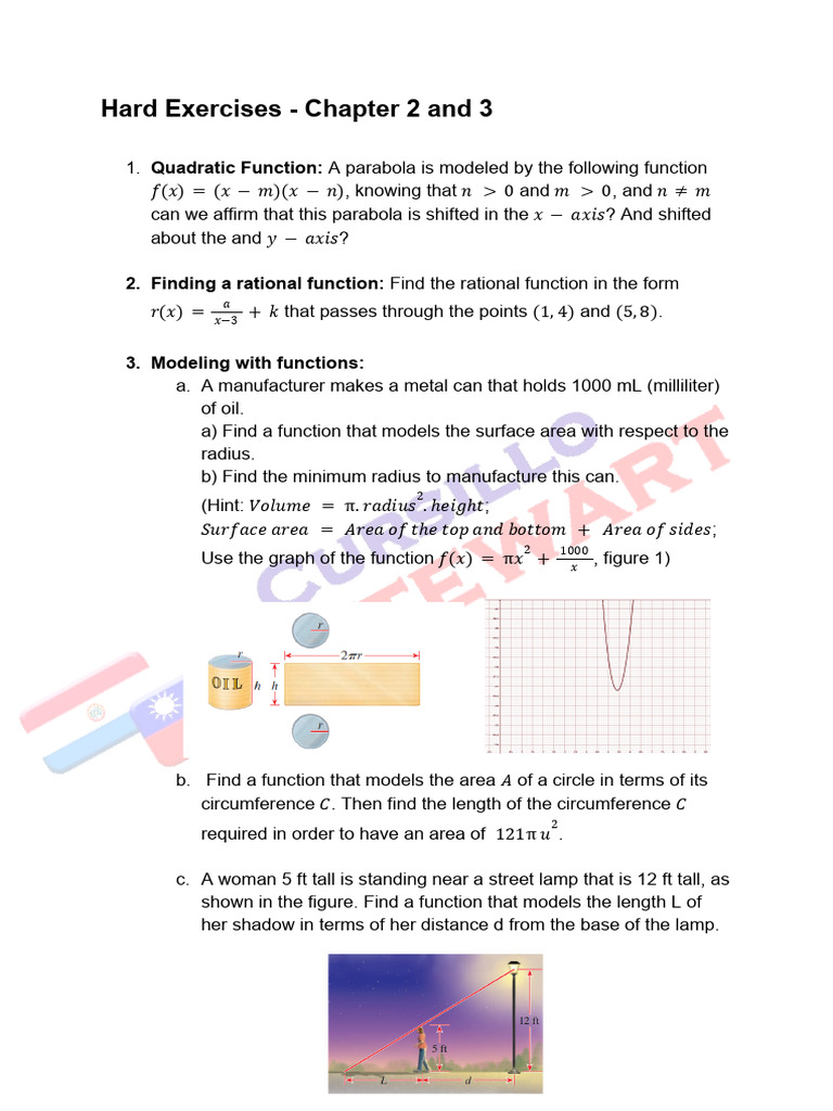 Hard Exercises - Chapter 2 and 3 | PDF | Function (Mathematics) | Area