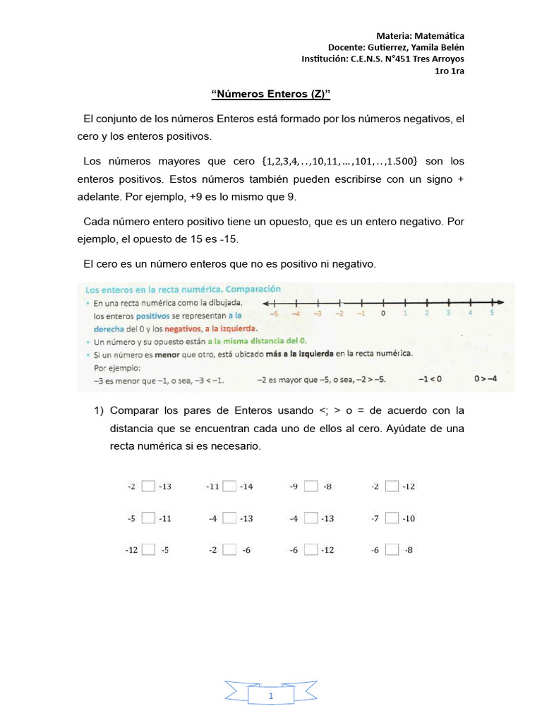 Números Enteros: Positivos y Negativos | PDF