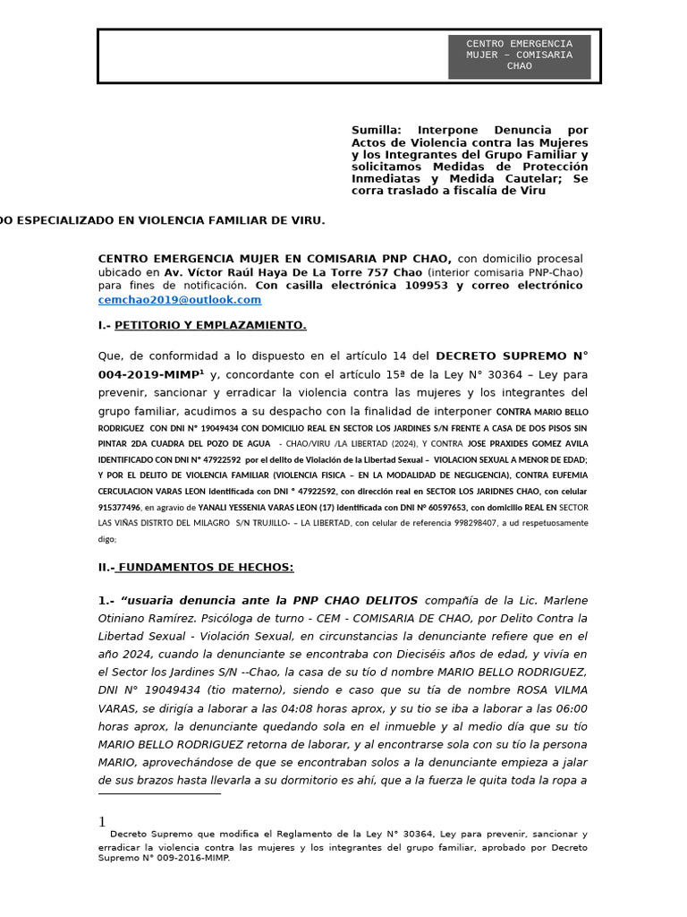 Solicito Medidas de Proteccion VSL Dos Agresores y VF Mama Yanali Varas ...