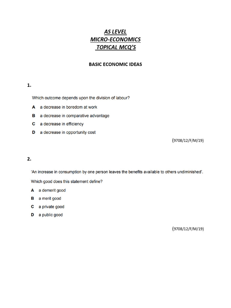 As Micro-economics Mcq's (3) | PDF | Economies | Economics