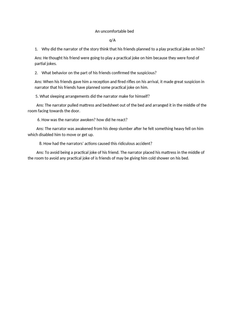 An Uncomfortable Bed Q and A | PDF