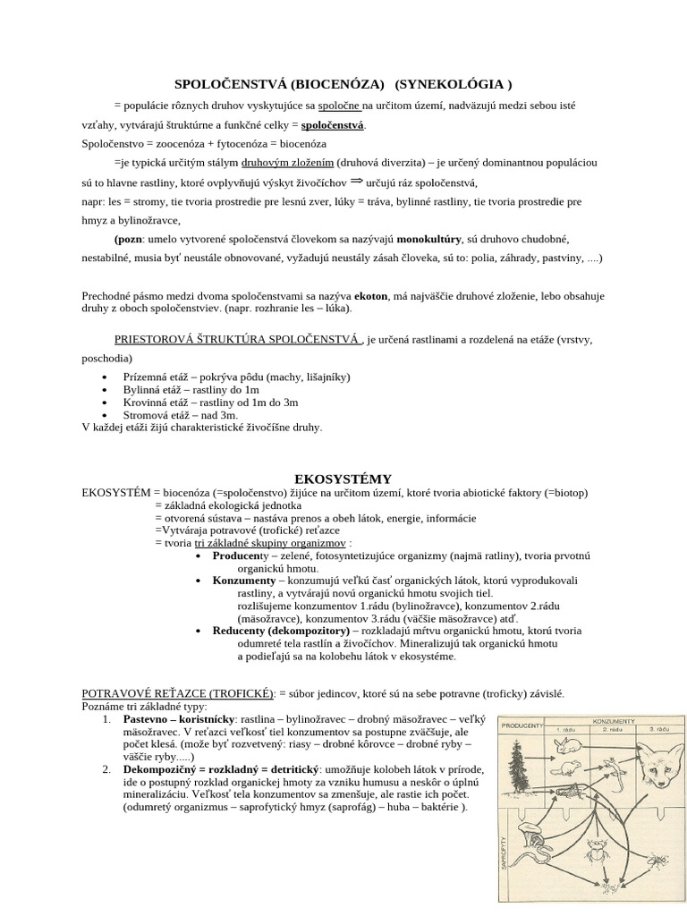 SPOLOČENSTVÁ Ekosystem | PDF