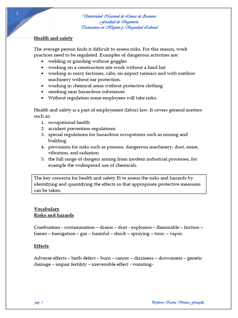 Health and Safety Reading | PDF | Occupational Safety And Health | Risk