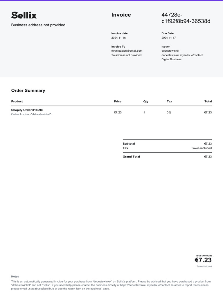 Invoice Summary for Order #14998 | PDF | Invoice | Business Documents