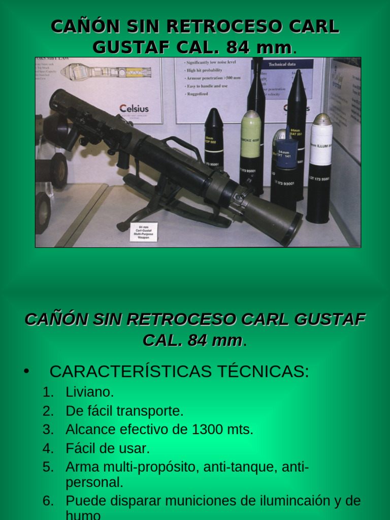 Cañón Carl Gustaf 84 mm: Especificaciones y Uso | PDF | Munición ...