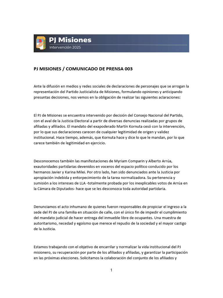 Aclaraciones del PJ Misiones sobre Kornuta | PDF | Gobierno