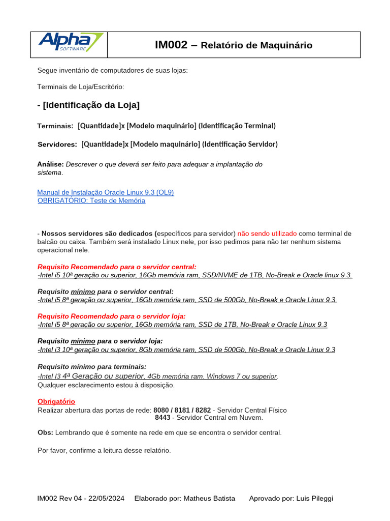 IM002 - Relatório de Maquinário - Rev 04 - Repair | PDF