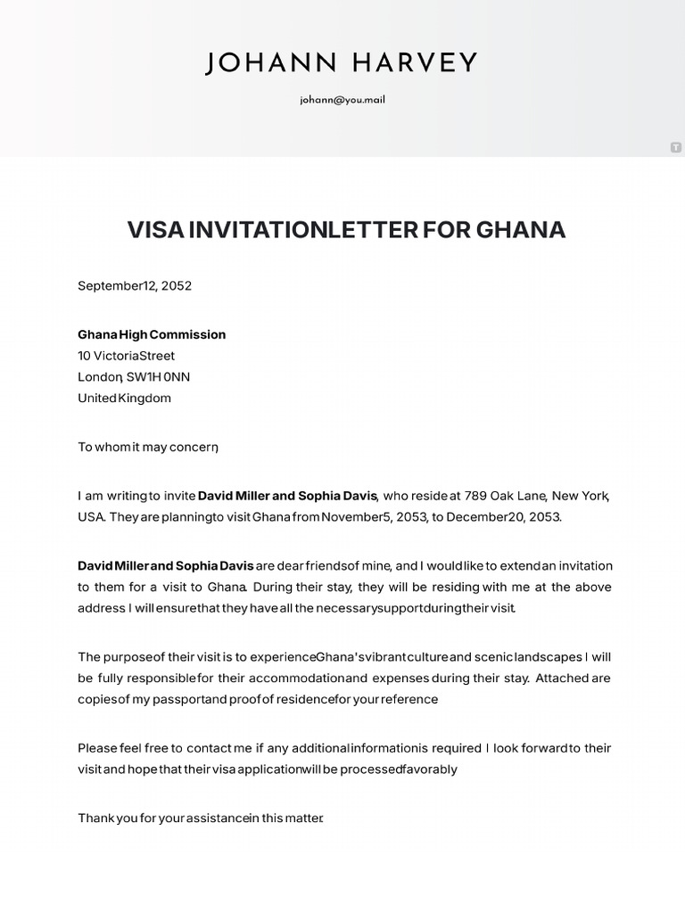 Visa Invitation Letter For Ghana Template | PDF