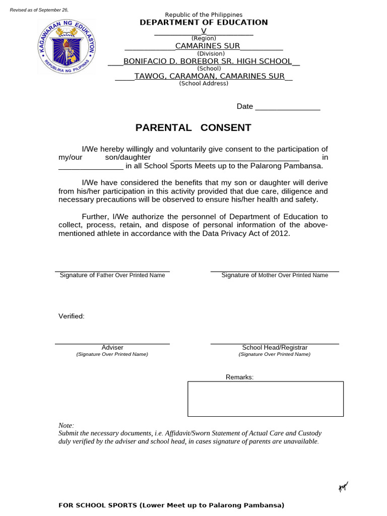2020 Parents-Consent Revised-2 | PDF