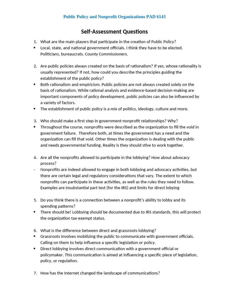Self Assesment Questions | PDF | Political Action Committee | Governance