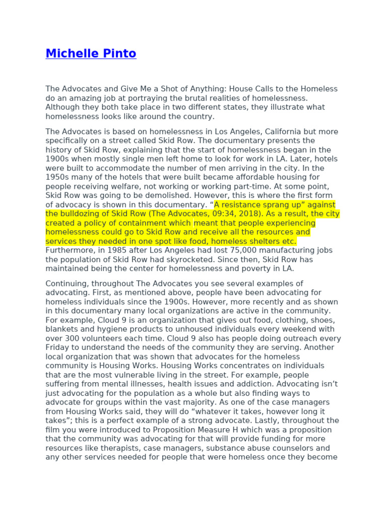 Michelle Pinto | PDF | Homelessness | Hospital