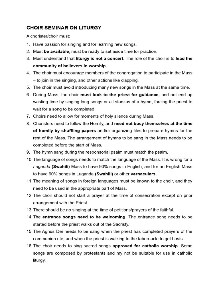 Choir Seminar Guidelines and Conduct | PDF | Choir | Mass (Liturgy)