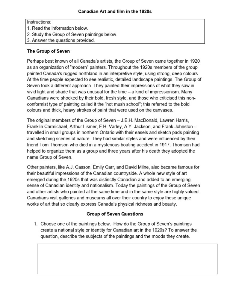 Canadian Art and Film in the 1920s | PDF | Paintings | The Arts