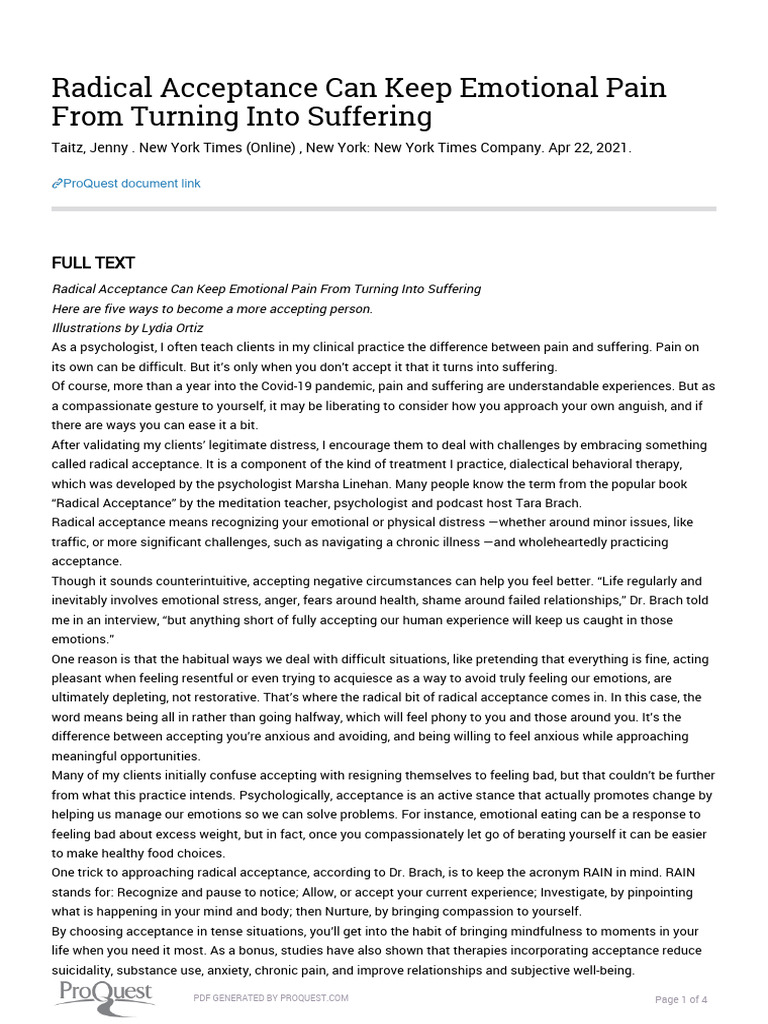 Radical Acceptance Can Keep Emotional Pain From Turning Into Suffering ...