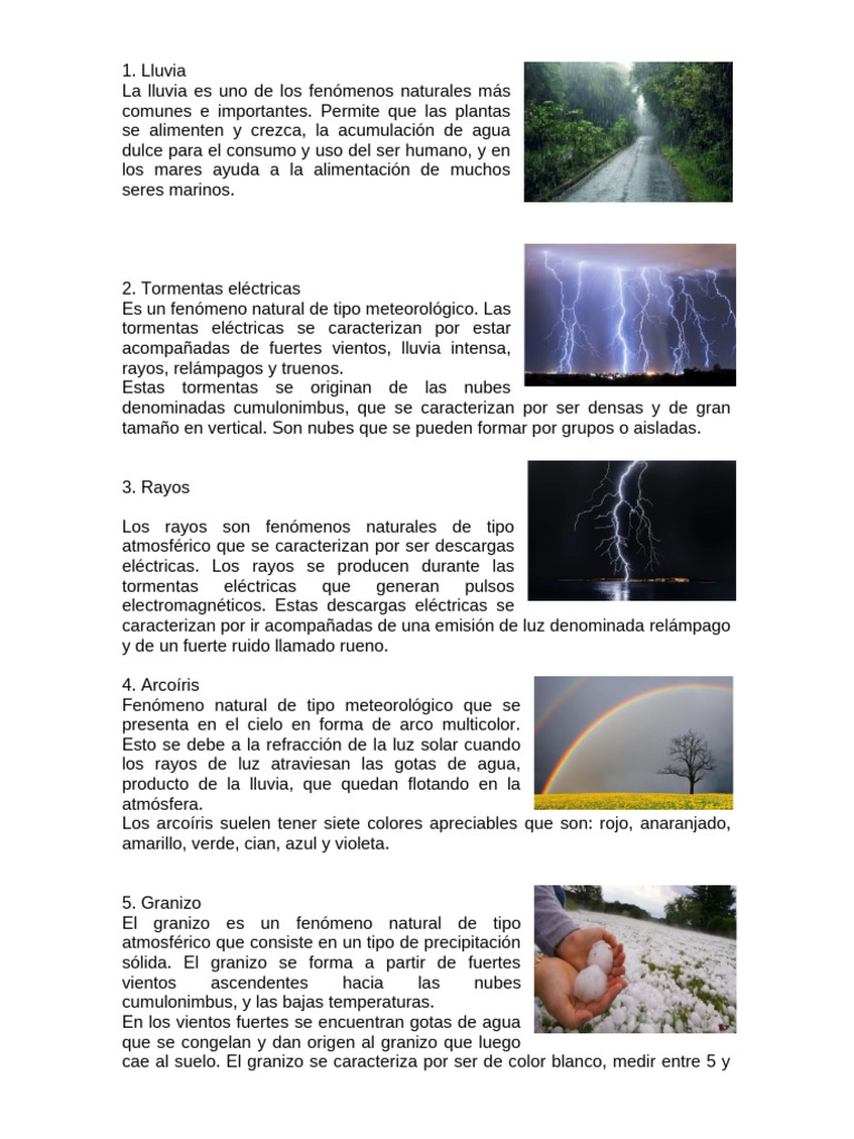 Fenómenos Naturales: Lluvia, Tormentas y Más | PDF | Relámpago | Temblores