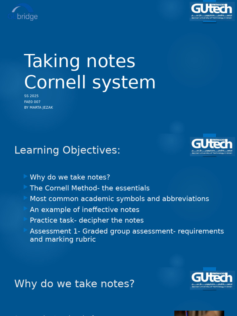 Taking Notes. Cornell System | PDF