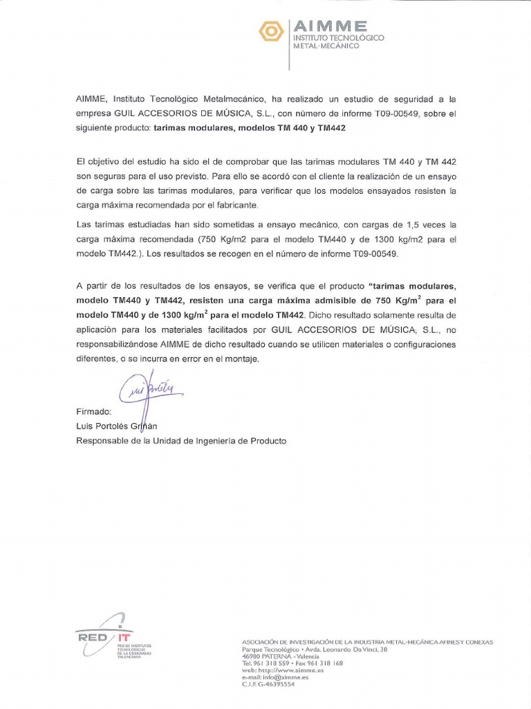 GUIL Certificado Tarimas TM440 y TM442 XL | PDF