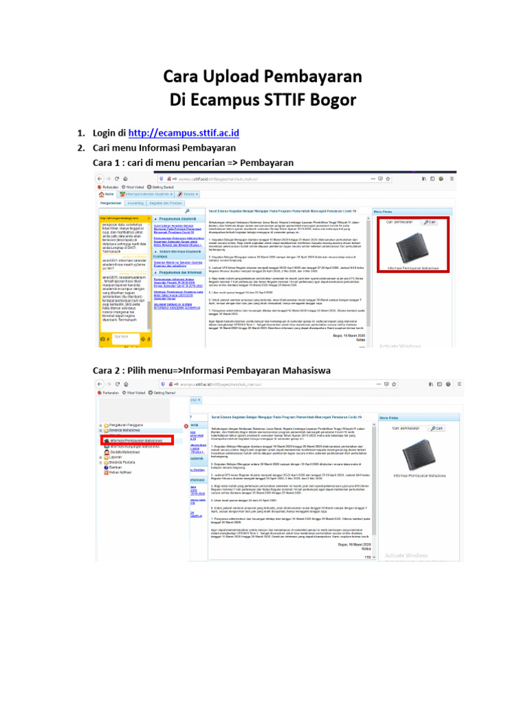 Cara Upload Pembayaran Di Ecampus | PDF