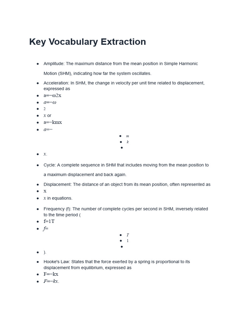 Key Terms in Simple Harmonic Motion | PDF | Oscillation | Force