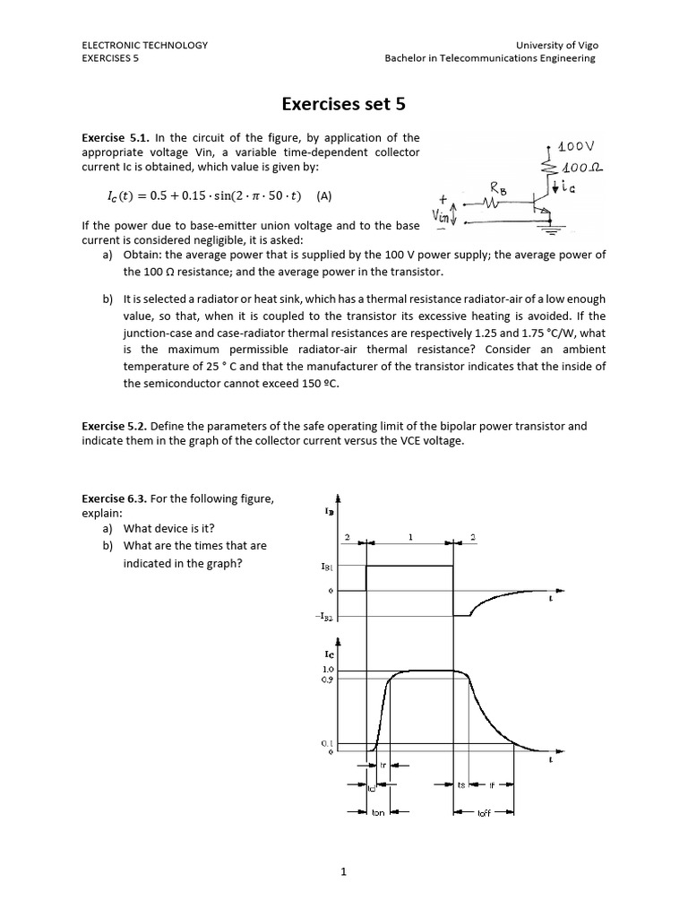 Electronic Technology Exercises for Engineers | PDF | Transistor ...