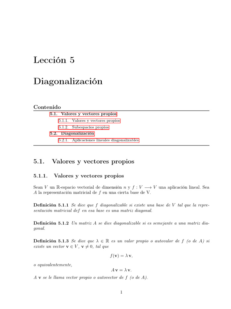 Tema 5 - Diagonalizacion | PDF | Valores propios y vectores propios | Espacio vectorial