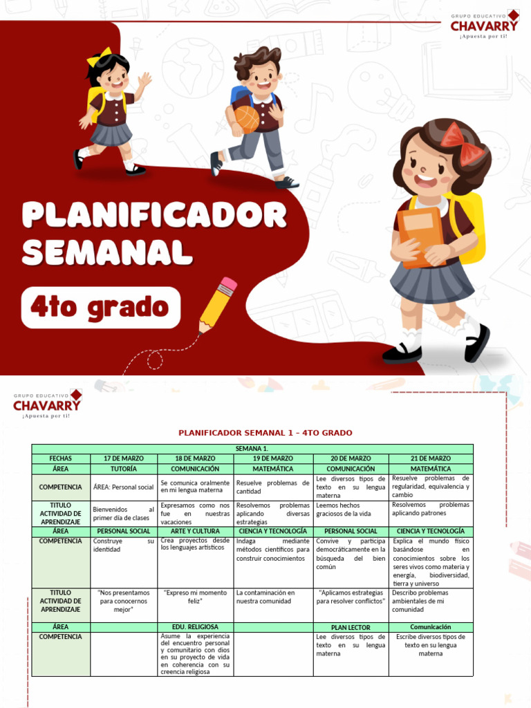 Planificador Semanal 4to Grado | PDF | Aprendizaje