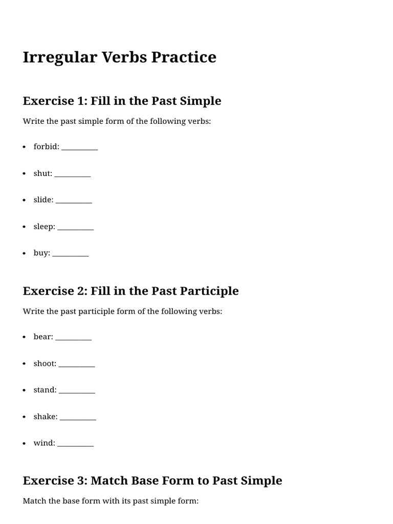 1 Irregular Verbs Practice | PDF