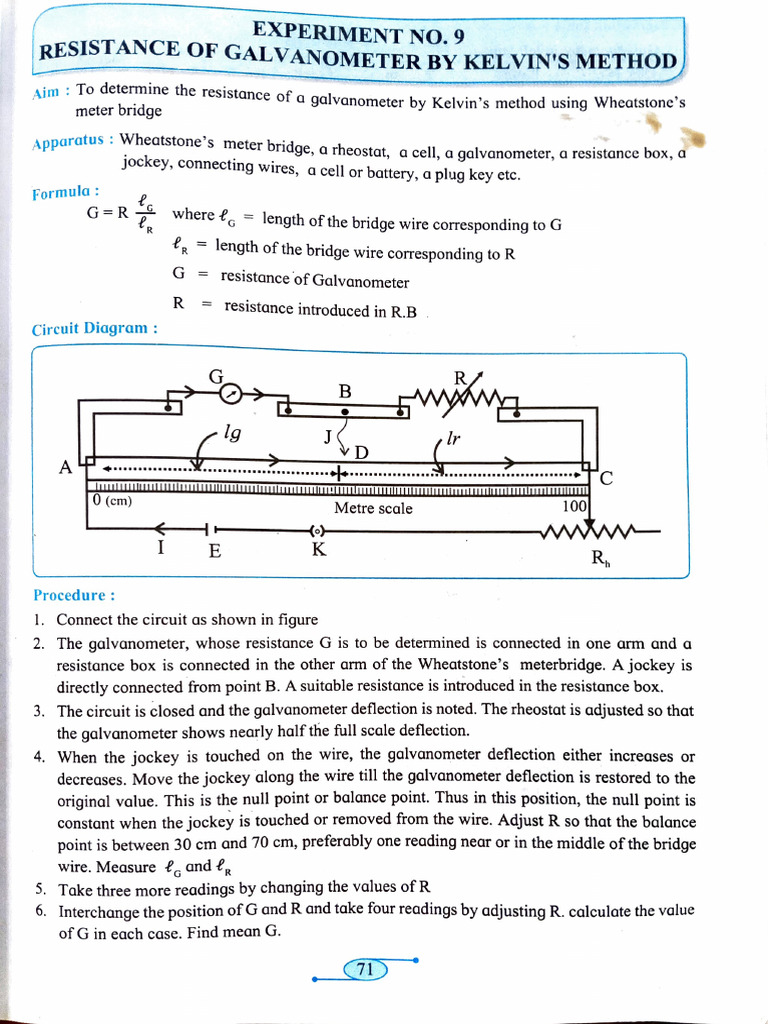 Expt 9 Resistance of Galvanometer | PDF | Electricity | Electrical Engineering