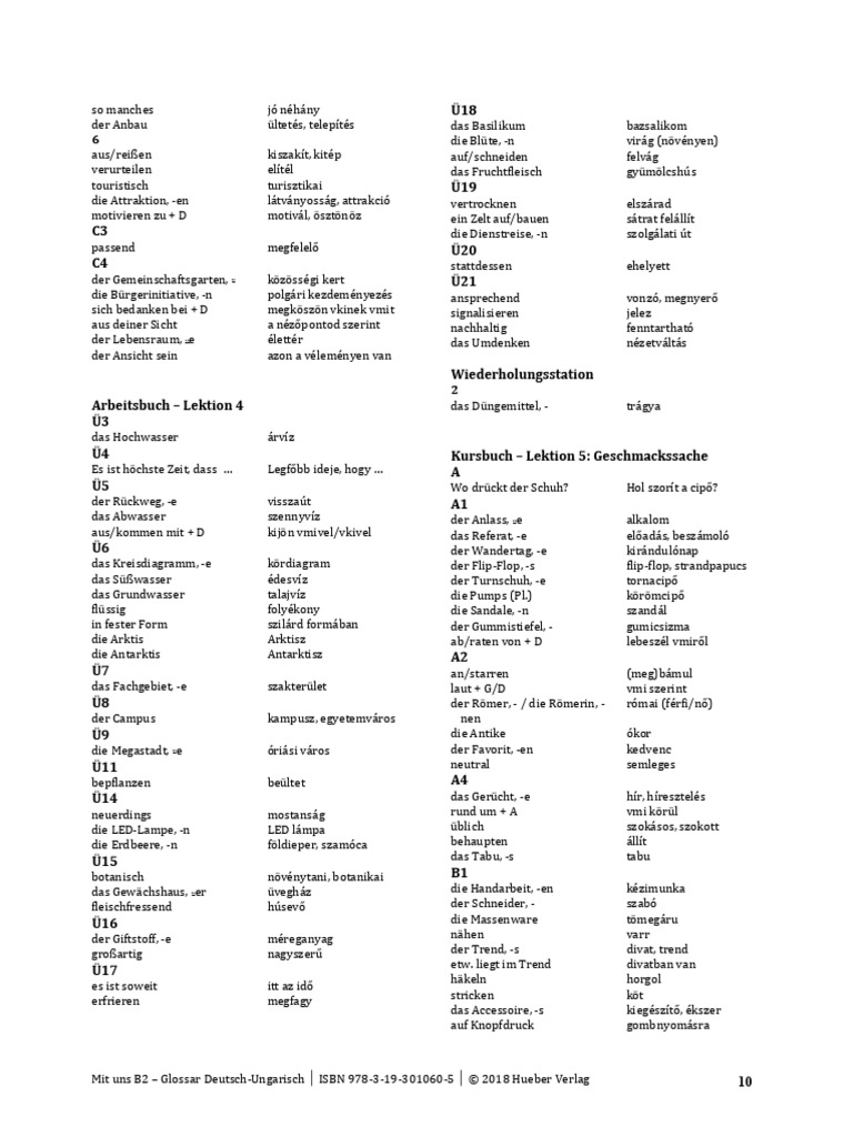 Mit-uns_B2_Glossar_Dt_Ung-LEKTION-5 | PDF