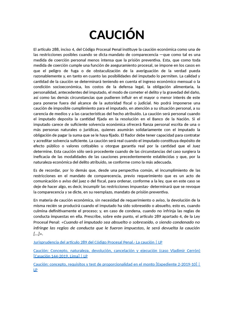 CAUCIÓN y DETENCIÓN POLICIAL | PDF | Ley procesal | Detención (encarcelamiento)