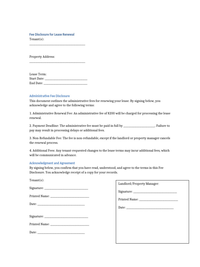 Fee Disclosure For Lease Renewal Compact | PDF