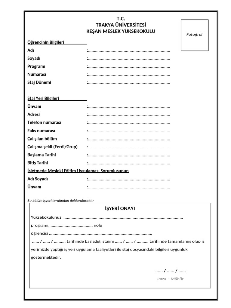 4 Isyeri-uygulamasi-staj-Onay-Formu 2023 2024 Baharyy 27112023 | PDF