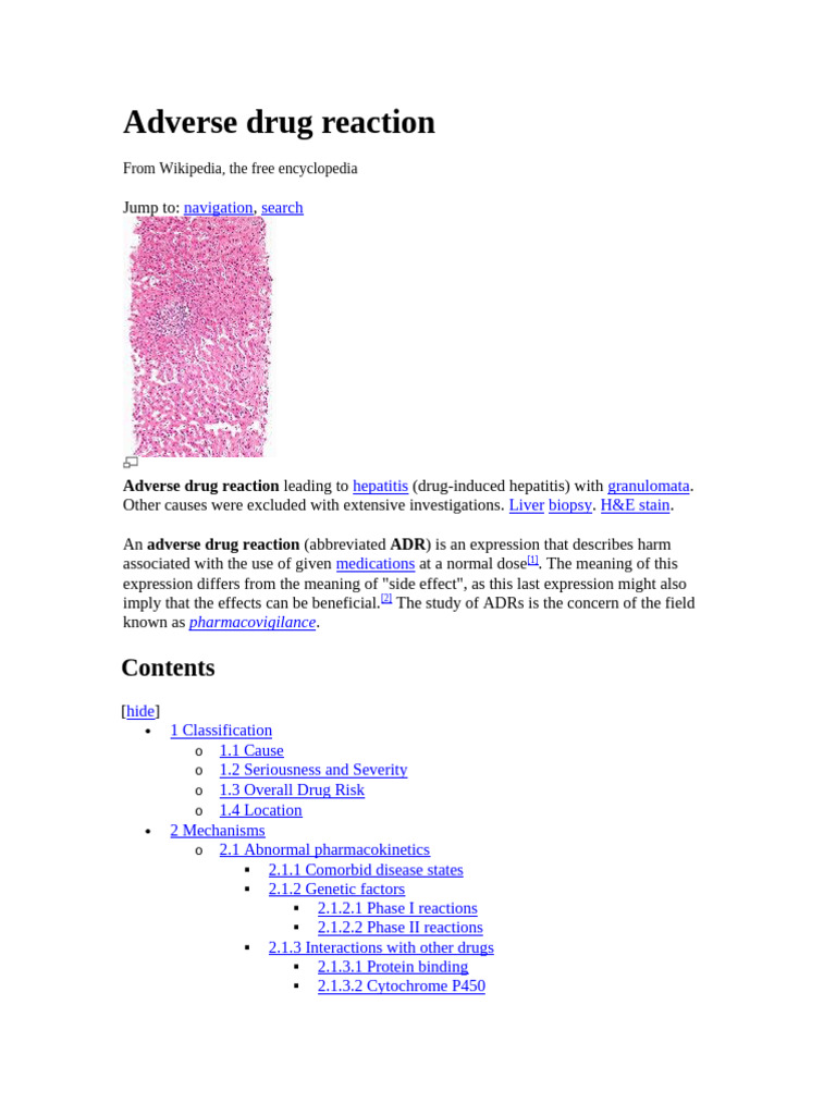 Adverse Drug Reactions Explained | PDF | Drug Metabolism | Health Sciences