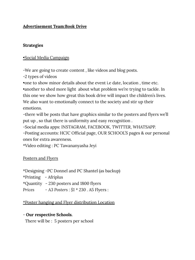 Advertisement Team - Book Drive | PDF
