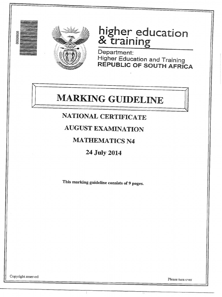 2014 n4 August Mathematics Memo | PDF