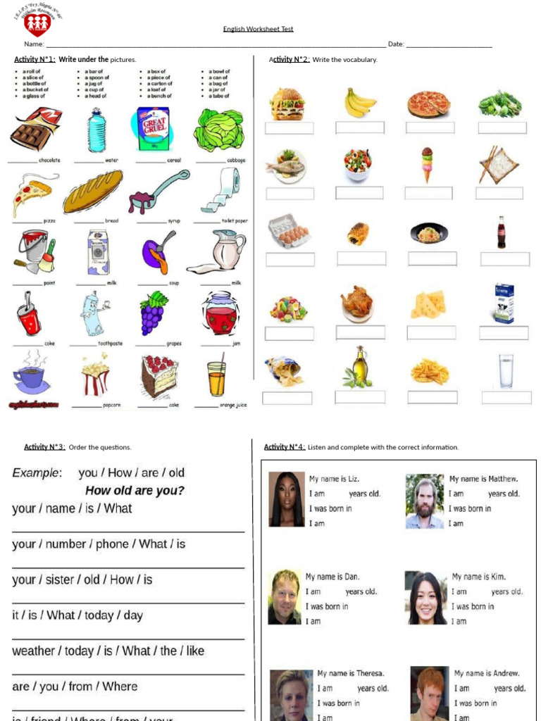 English Test Worksheet | PDF