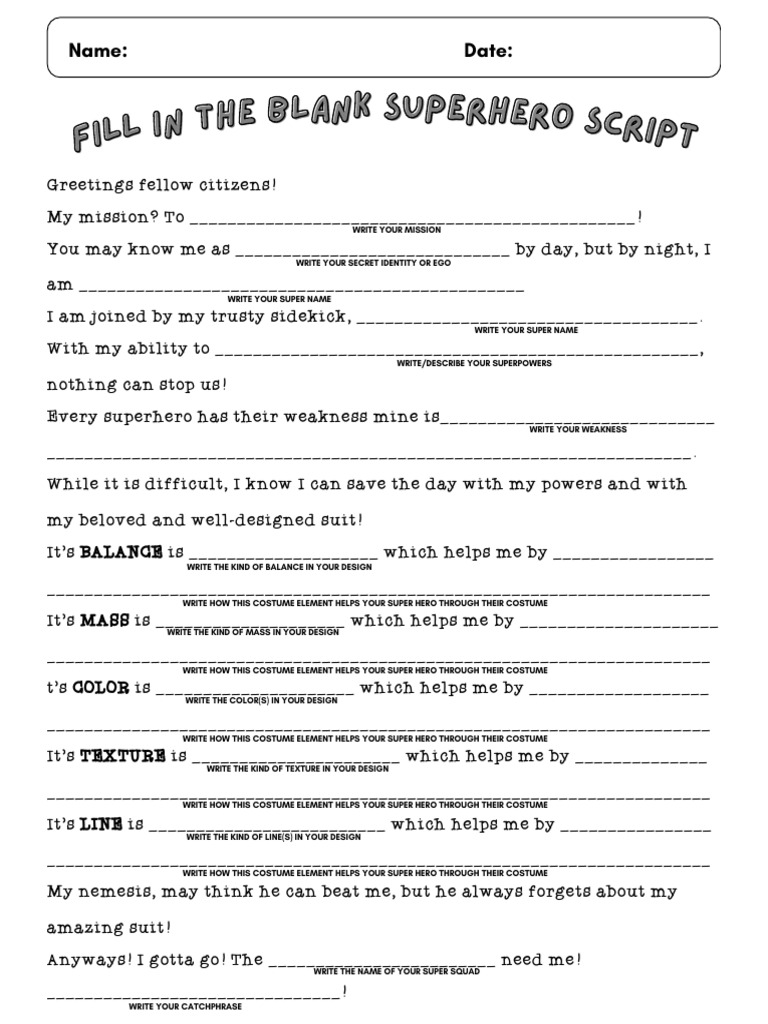 Fill In The Blank Script (2) | PDF | Superheroes | Science Fantasy