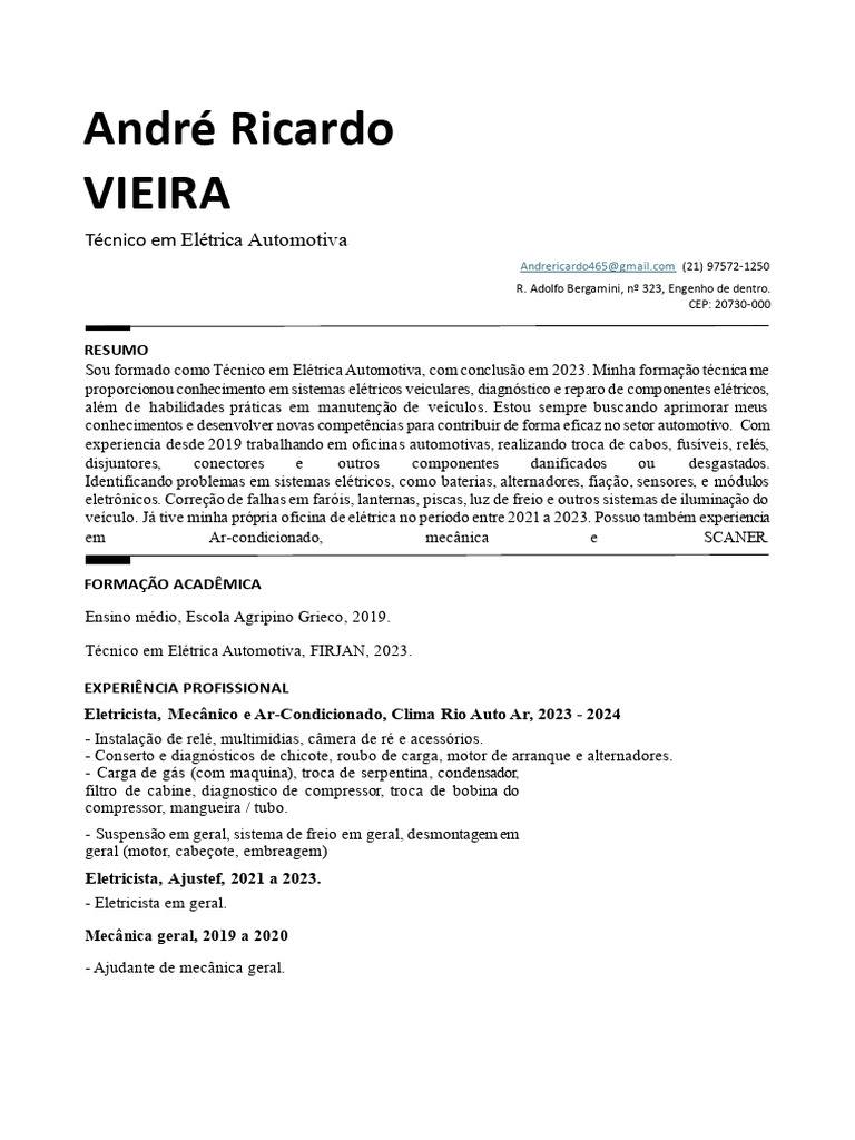 Curriculo Andre Ricardo Vieira | PDF