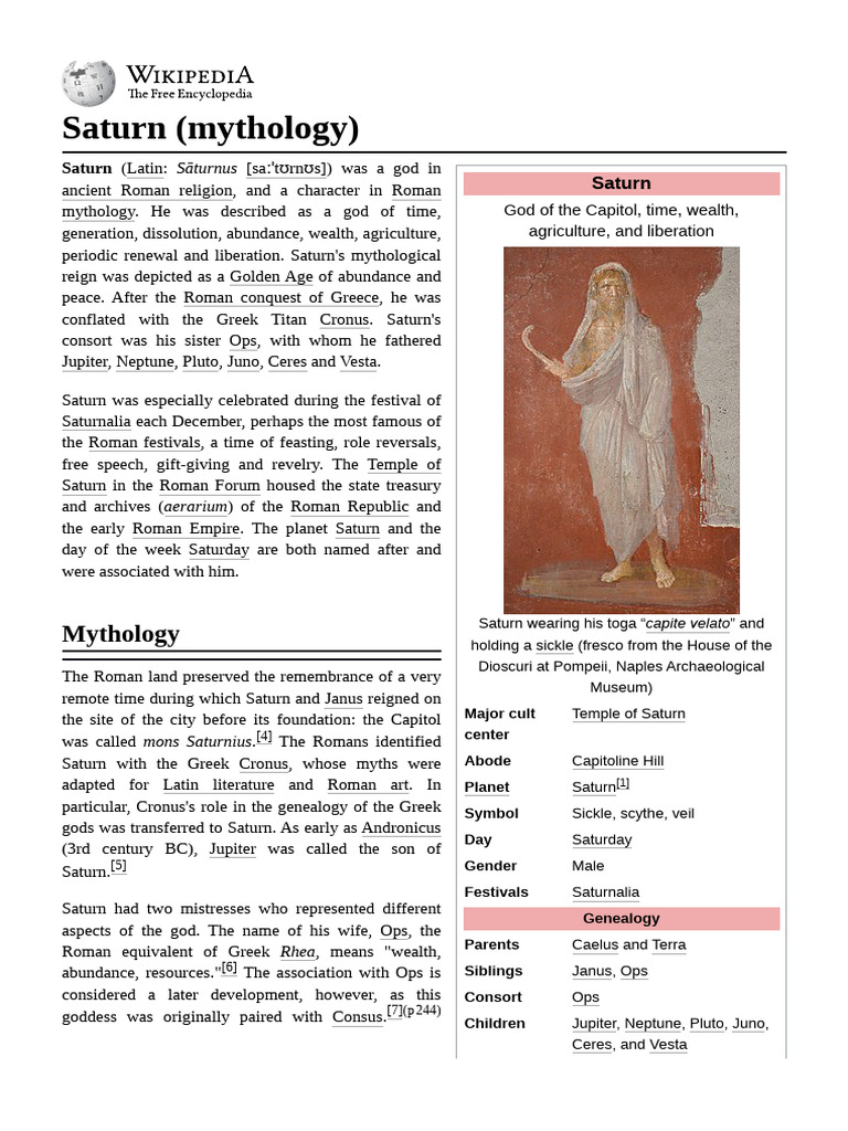 Saturn (Mythology) | PDF