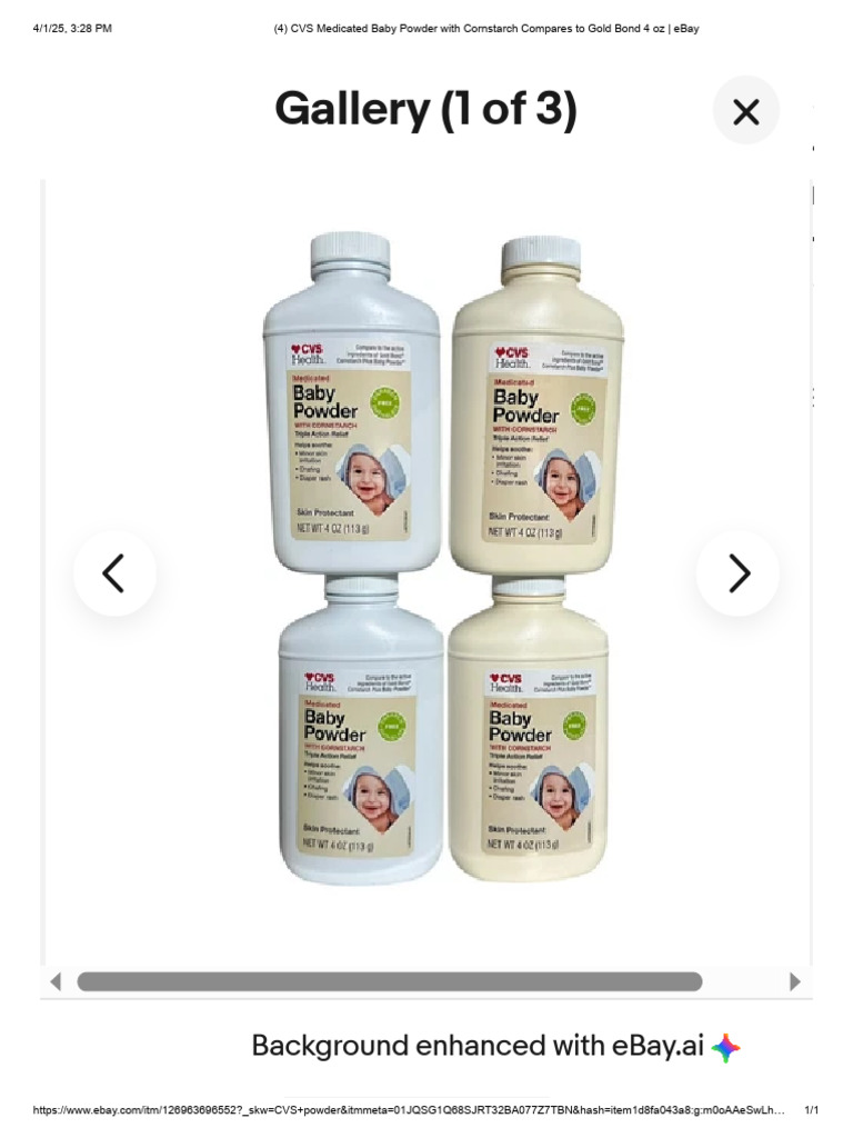 (4) CVS Medicated Baby Powder with Cornstarch Compares to Gold Bond 4 ...