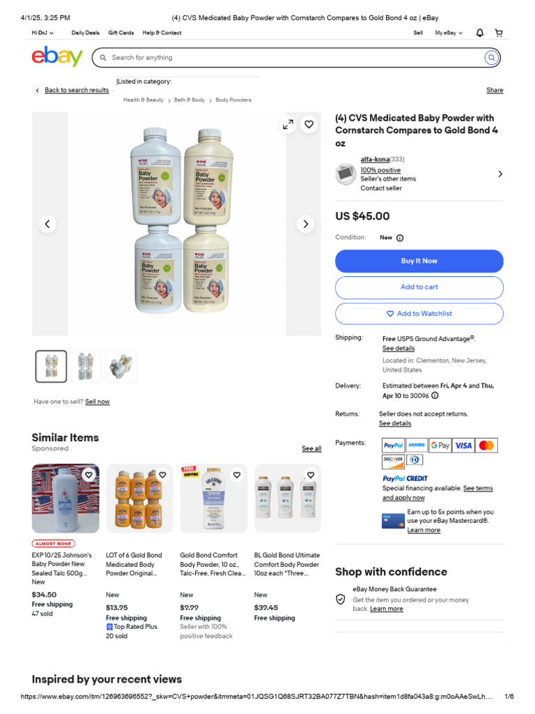 CVS Medicated Baby Powder With Cornstarch Compares To Gold Bond 4 Oz ...