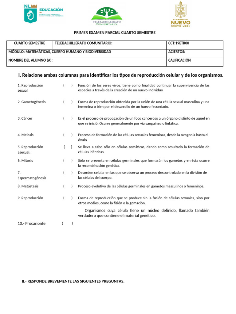 13R EXA MCHyB P1 VARIOS | PDF | Gene | Reproducción sexual