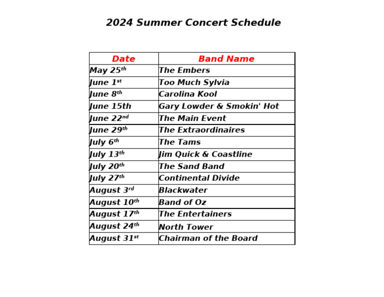 2024 Summer Concert Lineup | PDF
