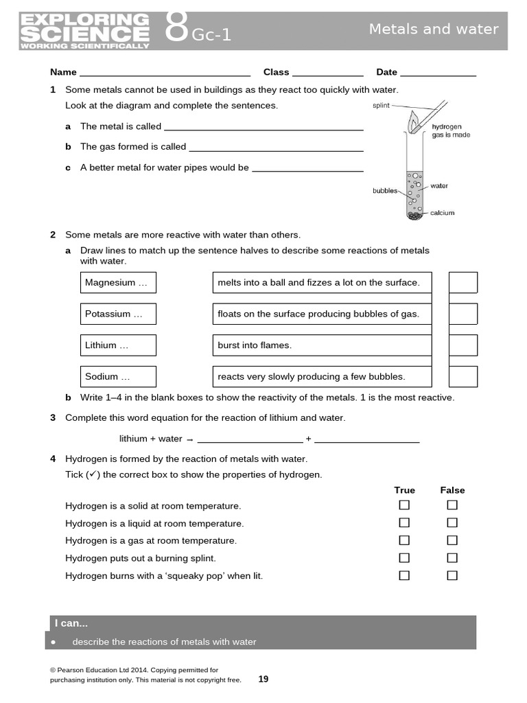 8gc1_metals_and_water | PDF | Water | Hydrogen